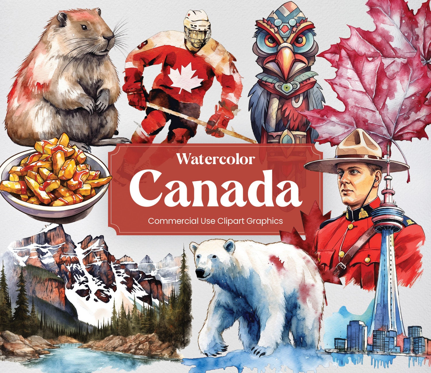 Watercolor Canada, 39 Canadian Landmarks, Vacation Holiday Digital ...