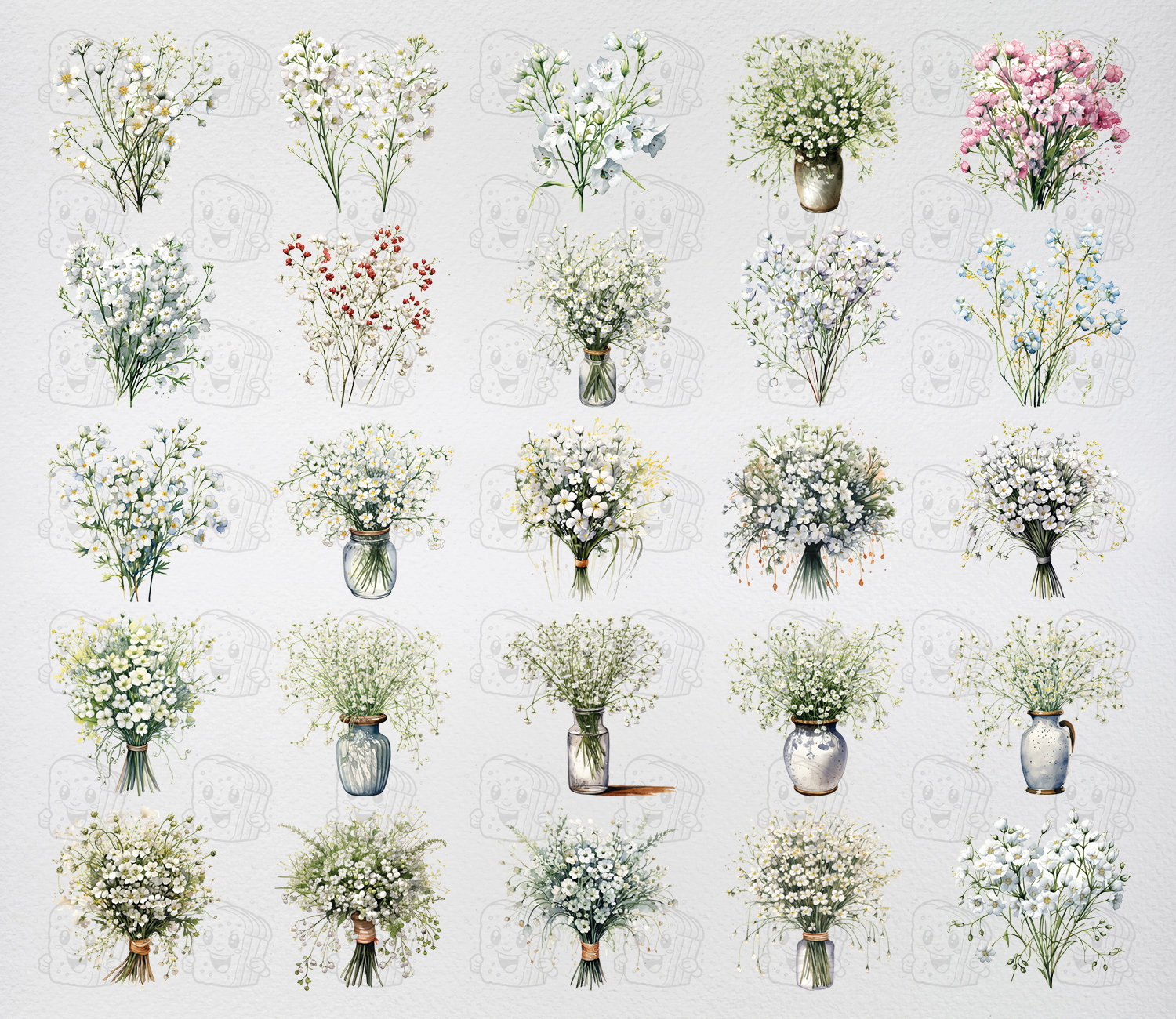 Watercolor Gypsophila, 20+ Gypsophilas, Flowers Plants Spring Floral ...