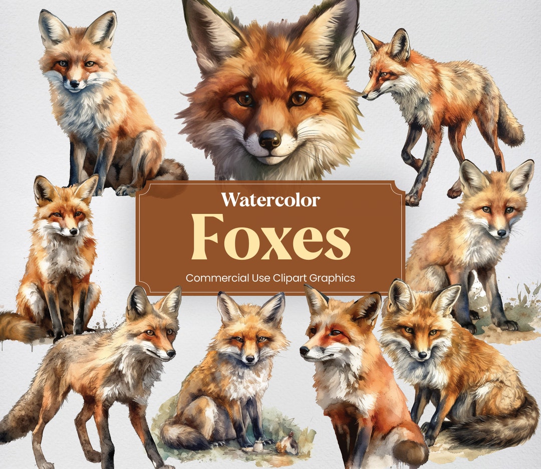 Watercolor Orange Fox, 21 Cute Spring Time Clipart, Animal Digital ...