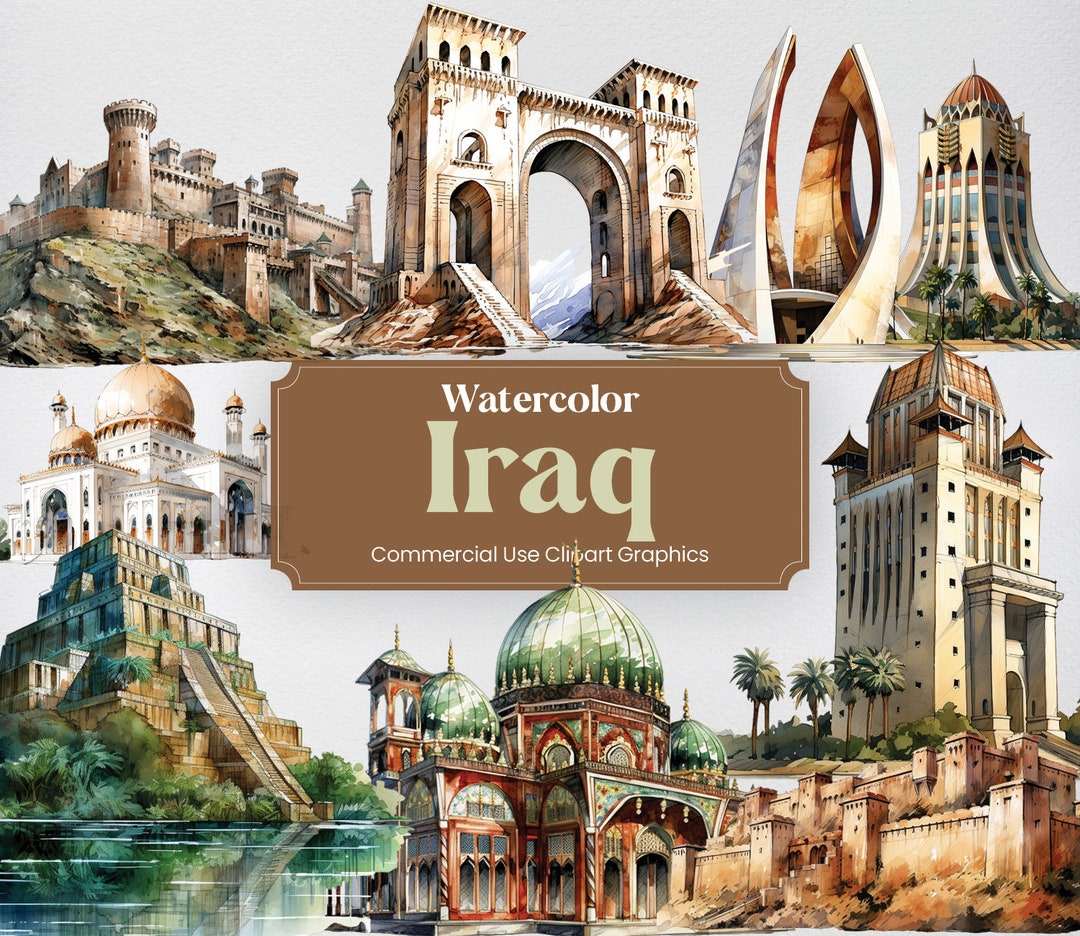 Watercolor Iraq, 54 Iraqi Landmarks, Travel Vacation Holiday Digital ...