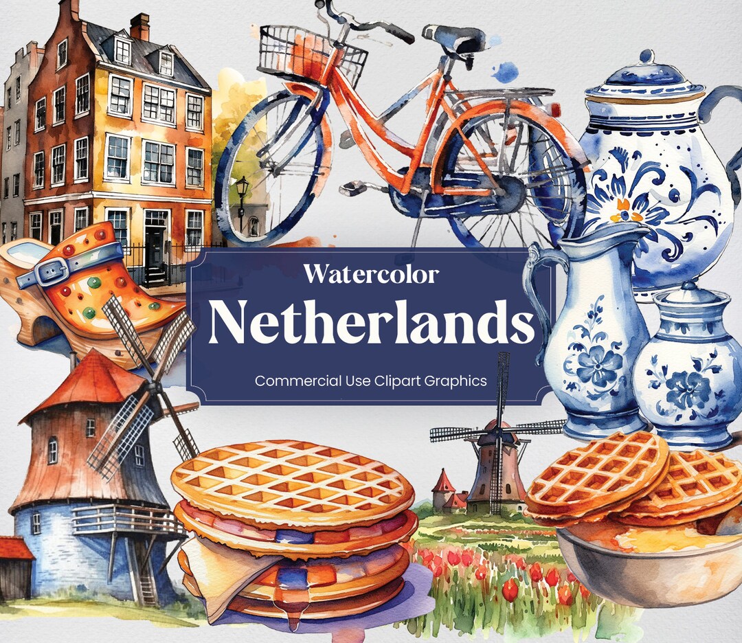 Watercolor Netherlands, 36 Dutch Landmarks, Travel Vacation Holiday ...