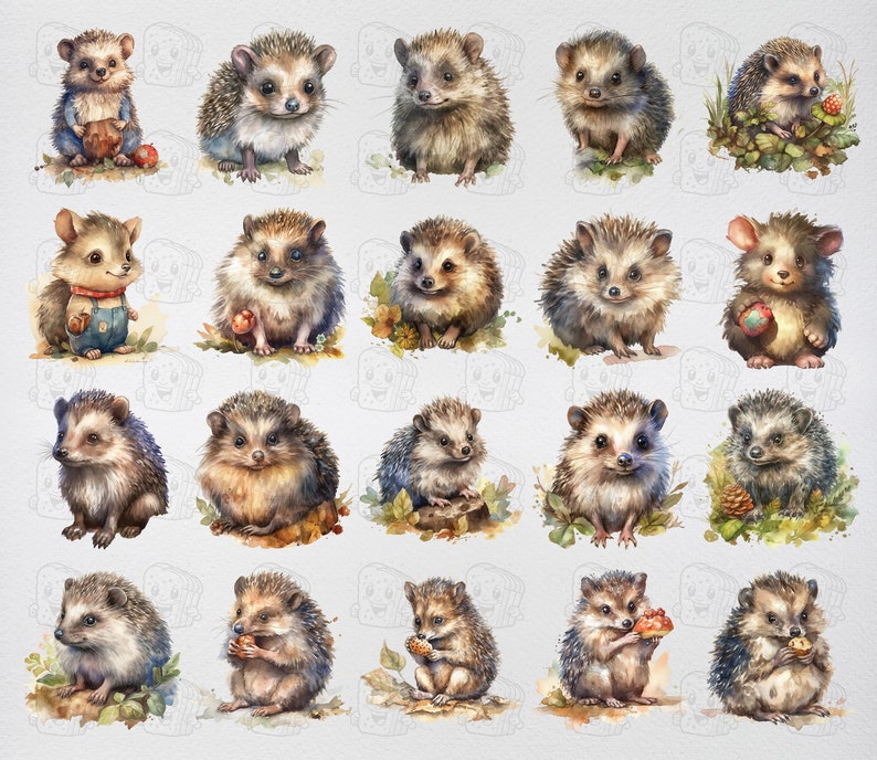 Watercolor Hedgehog, 36 Cute Hedgehogs, Armadilos and Echidnas Digital ...