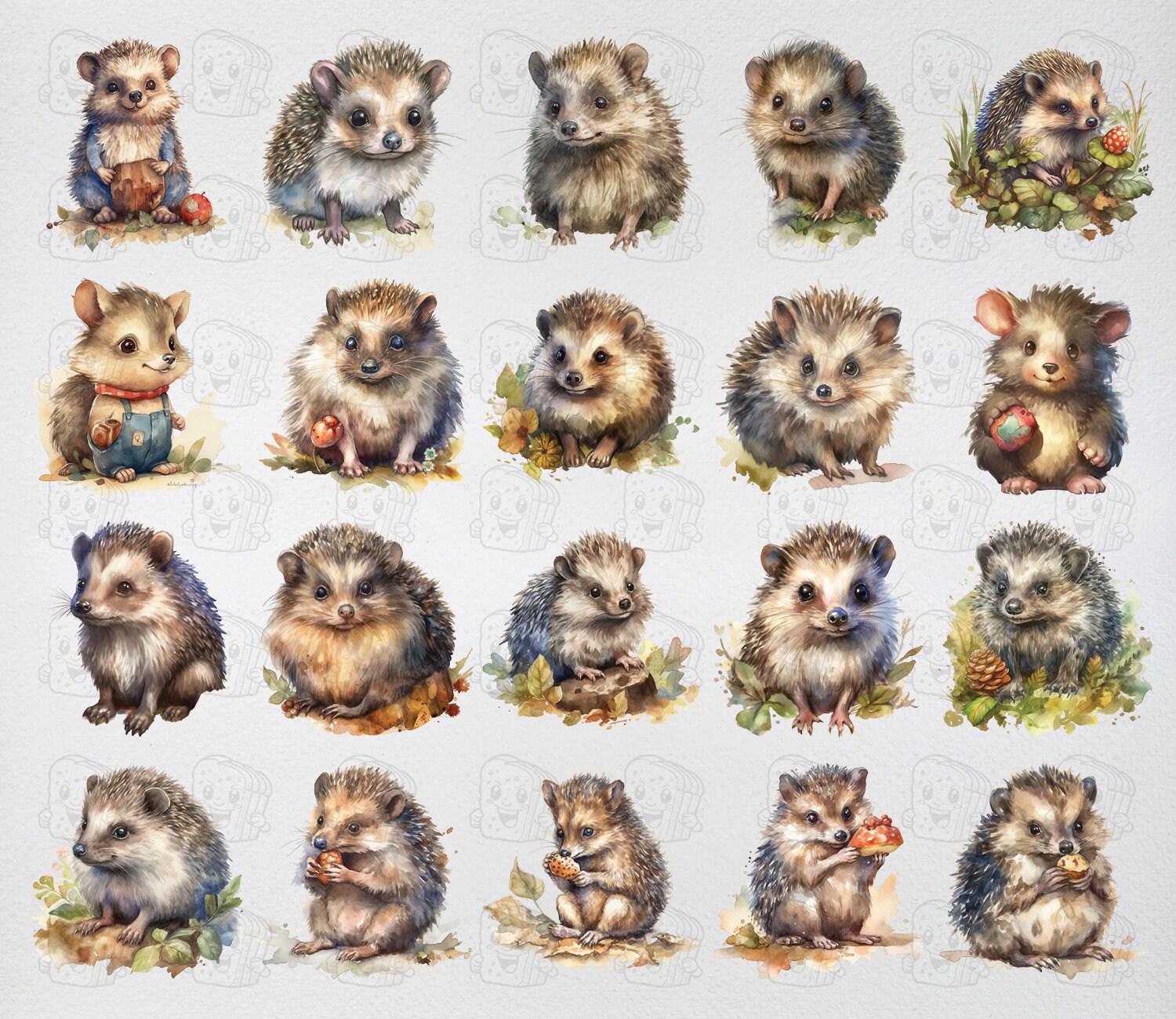 Watercolor Hedgehog, 36 Cute Hedgehogs, Armadilos and Echidnas Digital ...