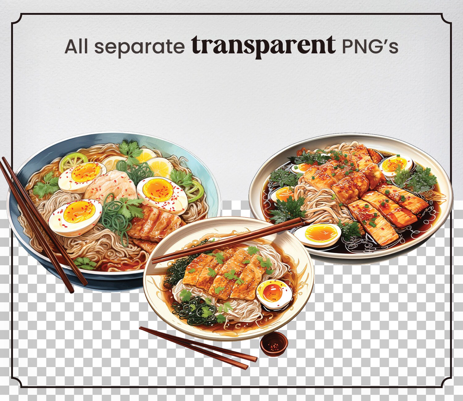 Watercolor Ramen, 11 Japanese Cuisine Noodles Broth Tonkatsu Miso Shoyu ...