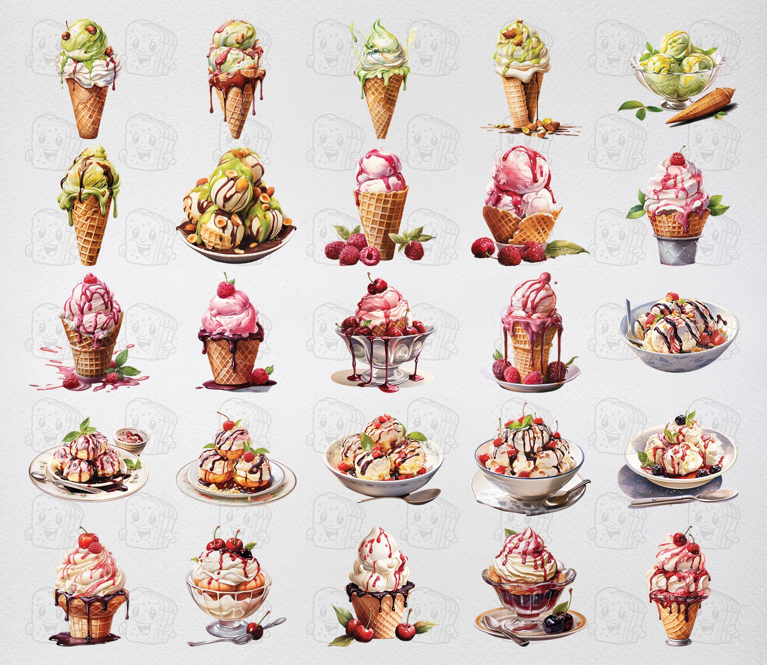 Watercolor Gelato, 55 Italian Cuisine, Food Culture Culinary Eating ...