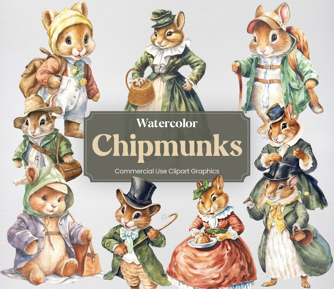 Watercolor Chipmunk in Dress, 31 Cute Chipmunks in Clothes Clipart ...