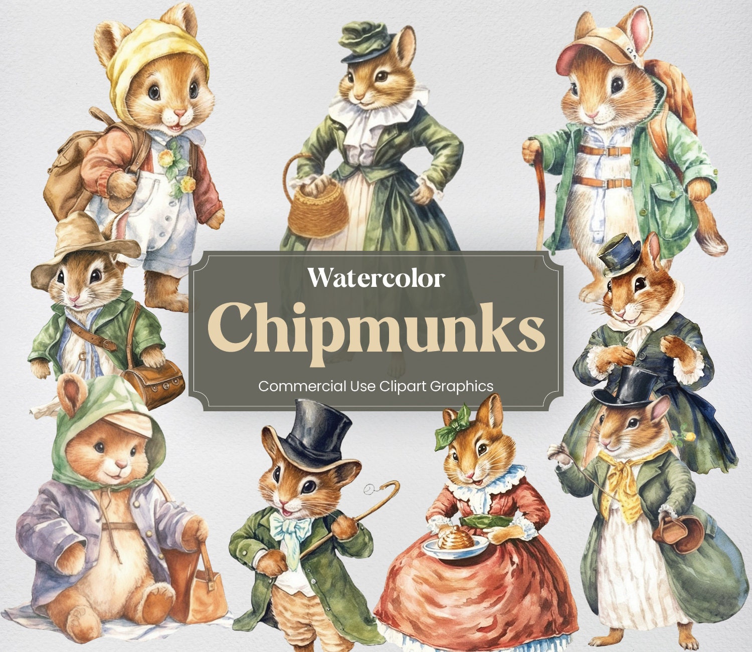 Watercolor Chipmunk in Dress, 31 Cute Chipmunks in Clothes Clipart ...