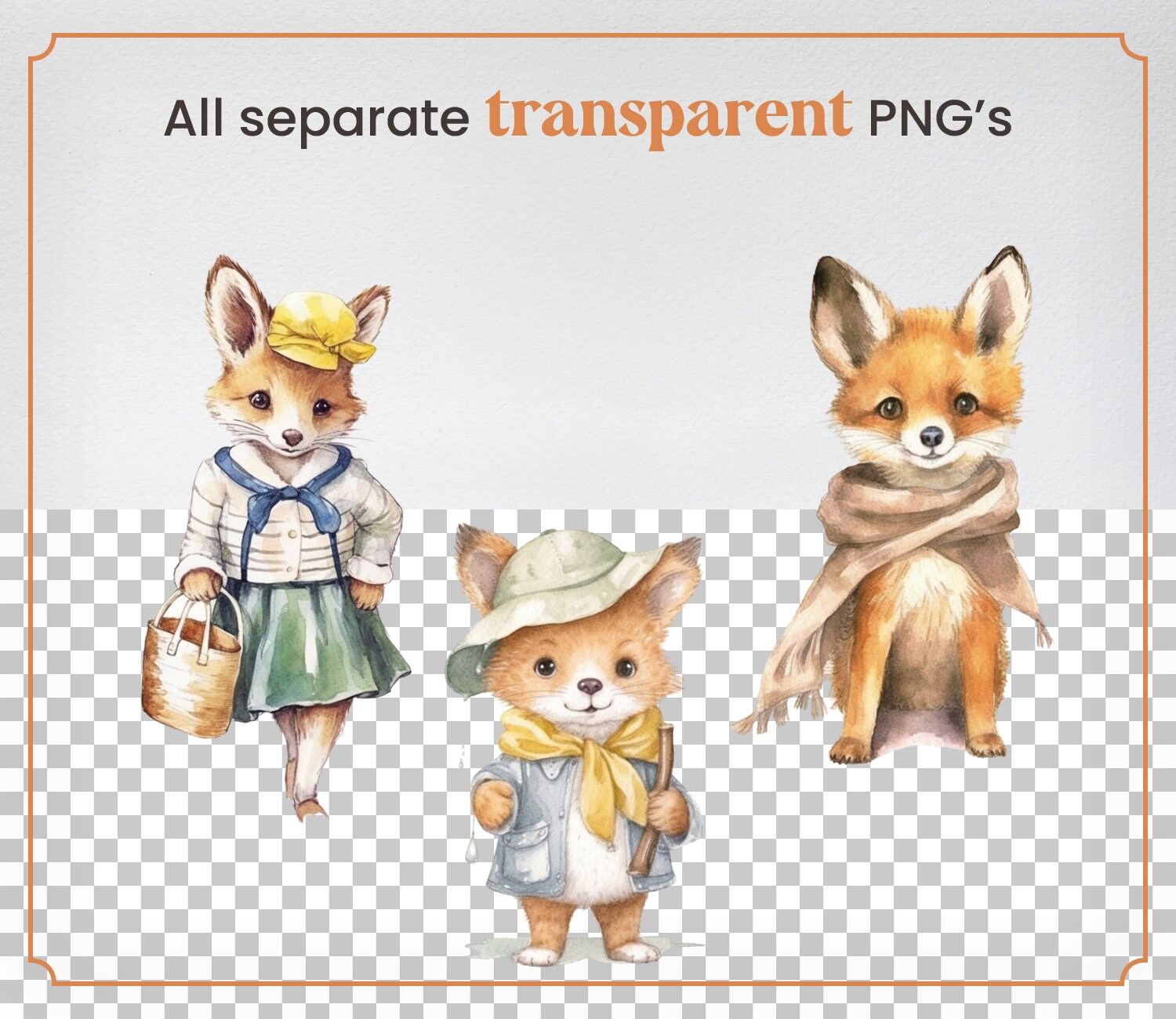 Watercolor Fox in Dress, 25 Cute Foxes in Clothes Clipart, Digital ...