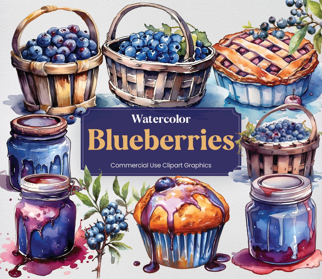 Watercolor Blueberry, 22 Blueberries Fruit Clipart, Plant and Tree ...