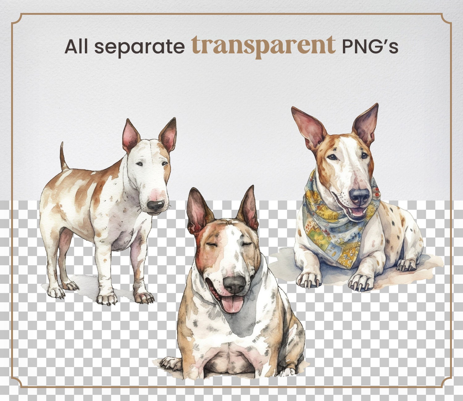 Watercolor Bull Terrier Dog Clipart, 23 Animal Digital Clip Art, PNG ...