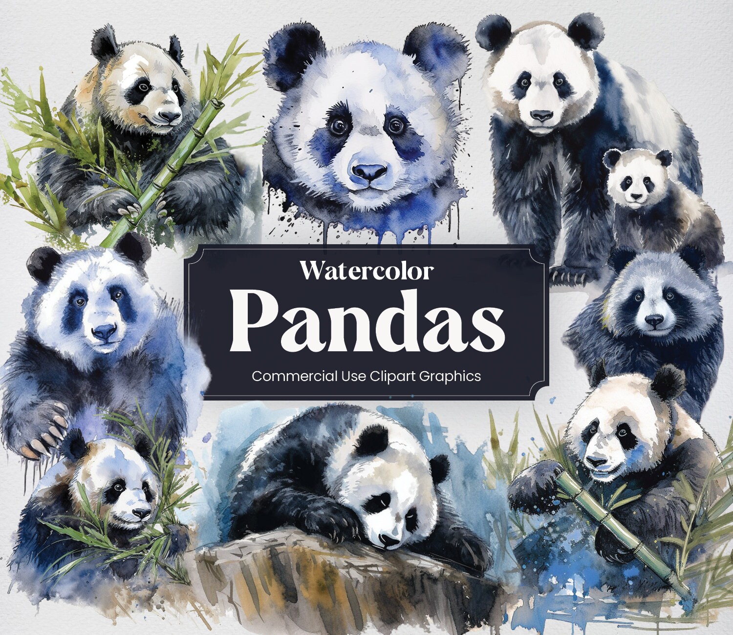 Watercolor Panda, 26 Cute Bamboo Pandas, Oriental Animal Digital Prints ...