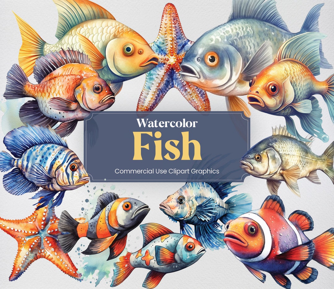 Watercolor Fish, 58 Marine Life Clipart, Ocean Animals Sea Creatures ...