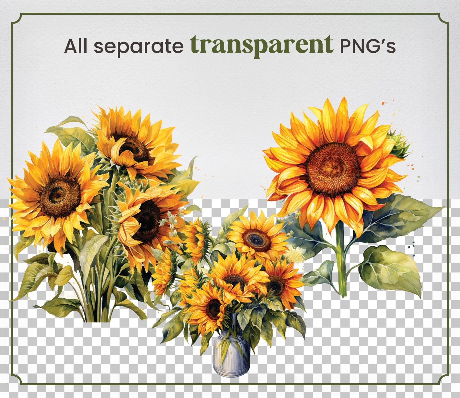 Watercolor Sunflower, 32 Sunflowers Plants Flowers Spring Floral ...