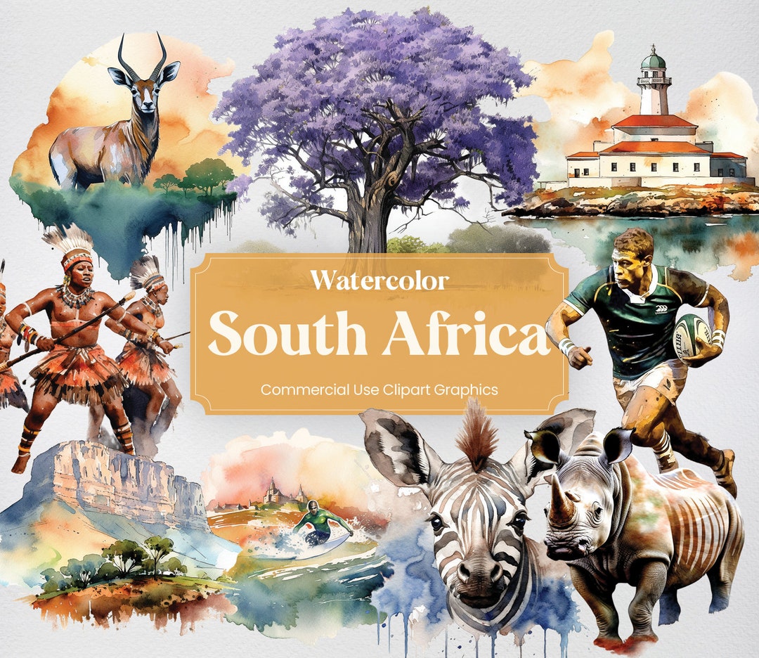 Watercolor South Africa, 32 South African Landmarks, Travel Vacation ...