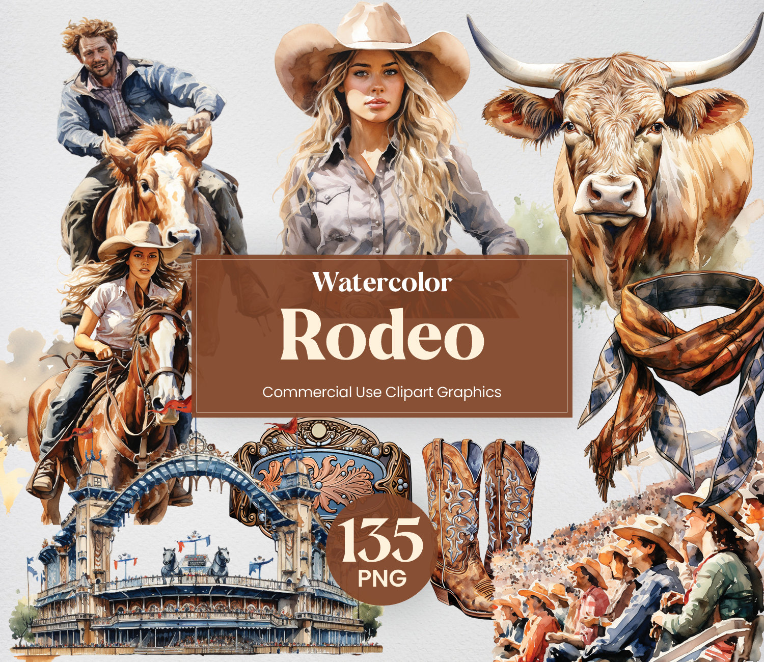 Watercolor Rodeo Show, 135 Ultimate Equestrian Clipart Bundle, Horse ...
