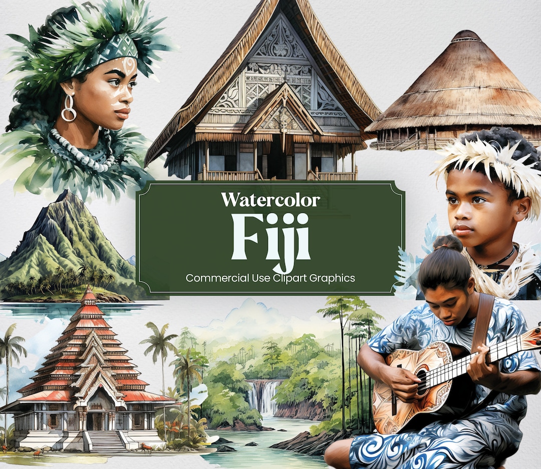 Watercolor Fiji, 45 Fijian Landmarks, Travel Vacation Holiday Digital ...