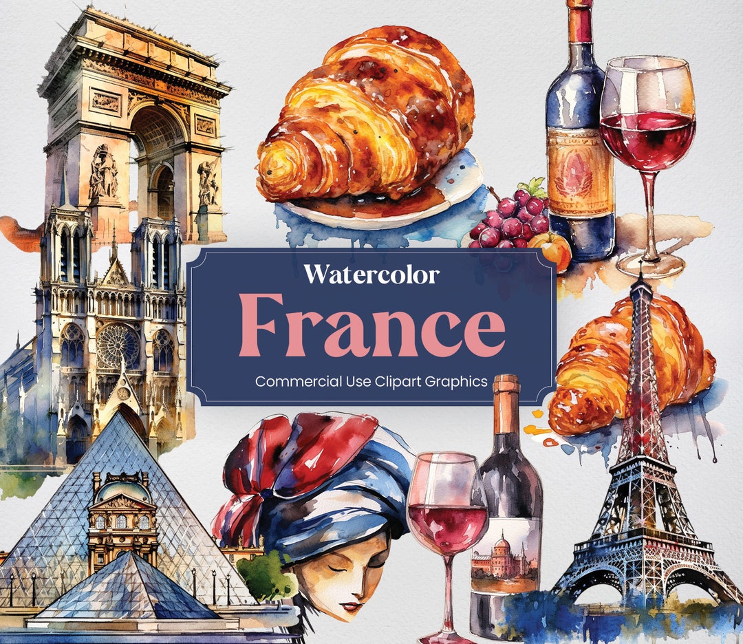 Watercolor France, 24 French Landmarks, Travel Vacation Holiday Digital ...