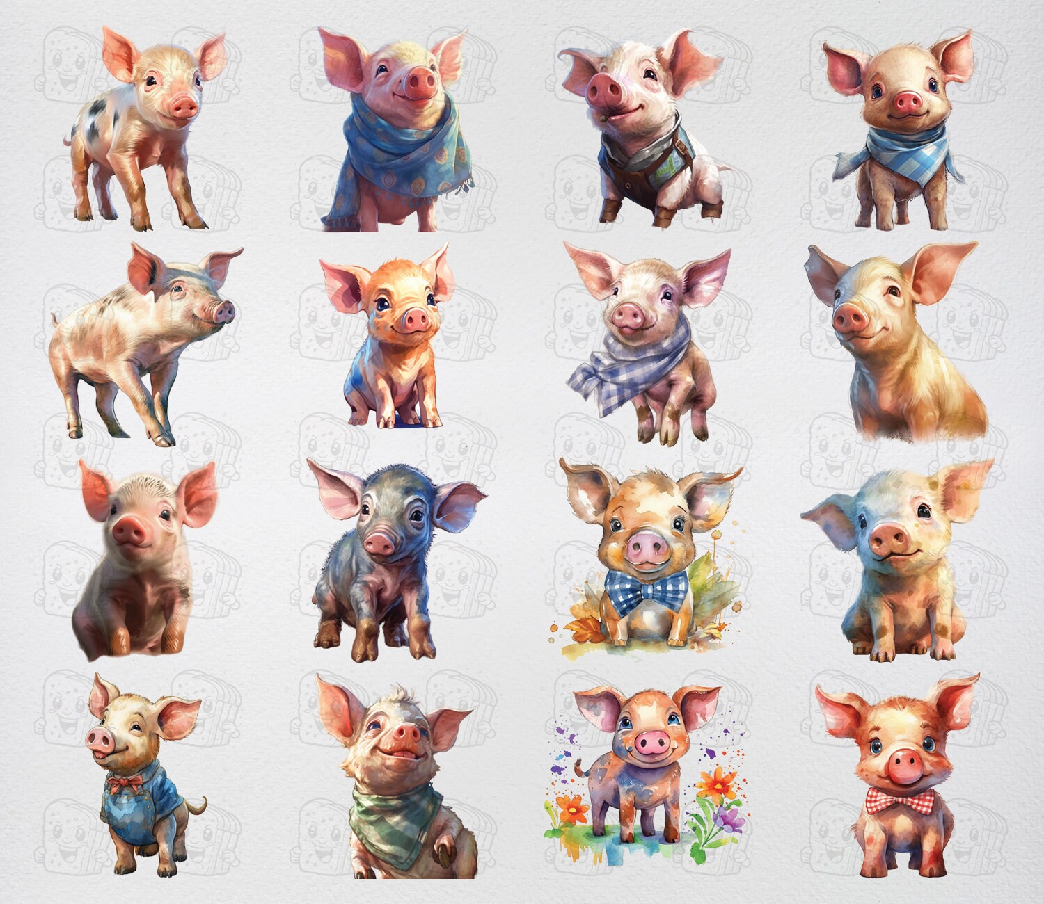 Watercolor Pig, 34 Pigs Clipart, Baby Farm Animal Barn Digital Prints ...