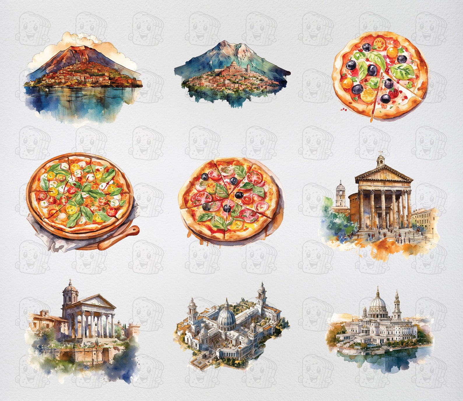 Watercolor Italy, 35 Italian Landmarks, Travel Vacation Holiday Digital ...