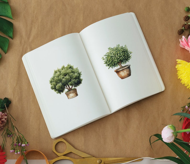 Watercolor Boxwood, 28 Boxwoods, Flowers Plants Spring Floral Bouquet ...