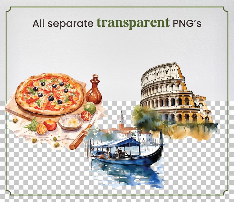 Watercolor Italy, 35 Italian Landmarks, Travel Vacation Holiday Digital ...