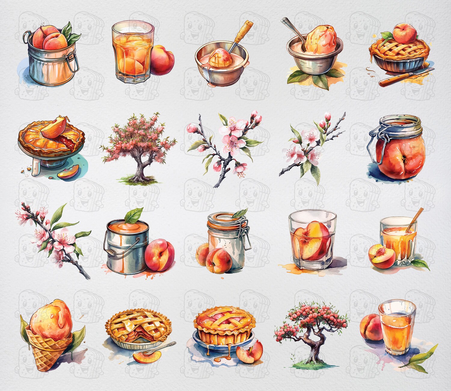 Watercolor Peach 21 Peaches Fruit Clipart Plants and Trees - Etsy