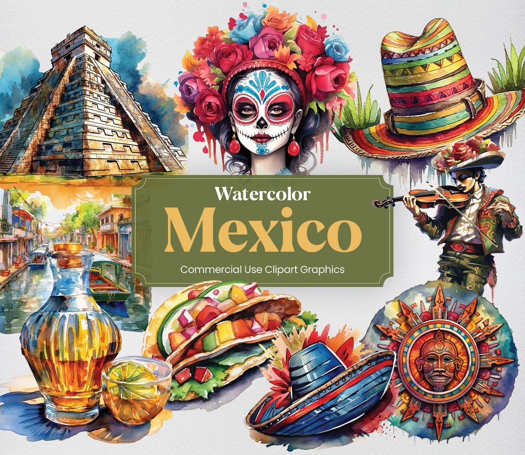 Watercolor Mexico, 39 Mexican Landmarks, Travel Vacation Holiday ...