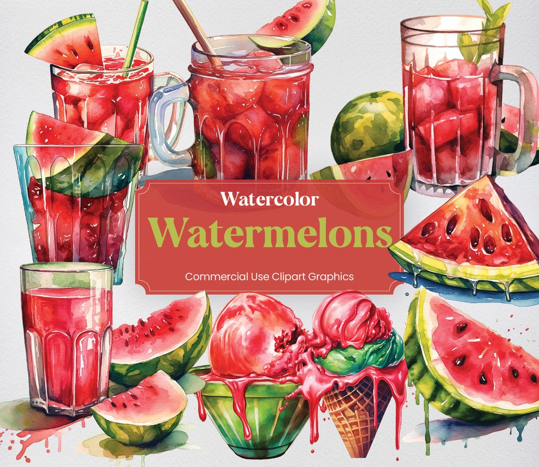 Watercolor Watermelon, 26 Watermelons Fruit Clipart, Plants and Trees ...