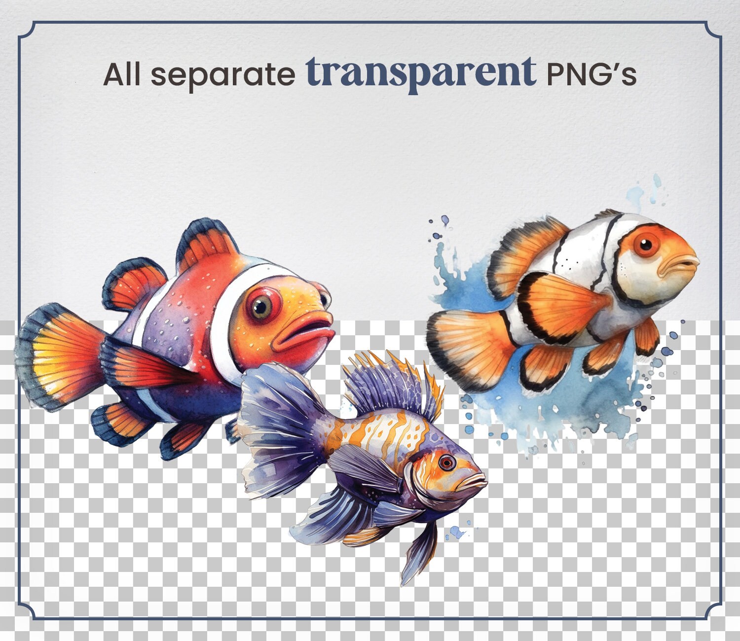 Watercolor Fish, 58 Marine Life Clipart, Ocean Animals Sea Creatures ...