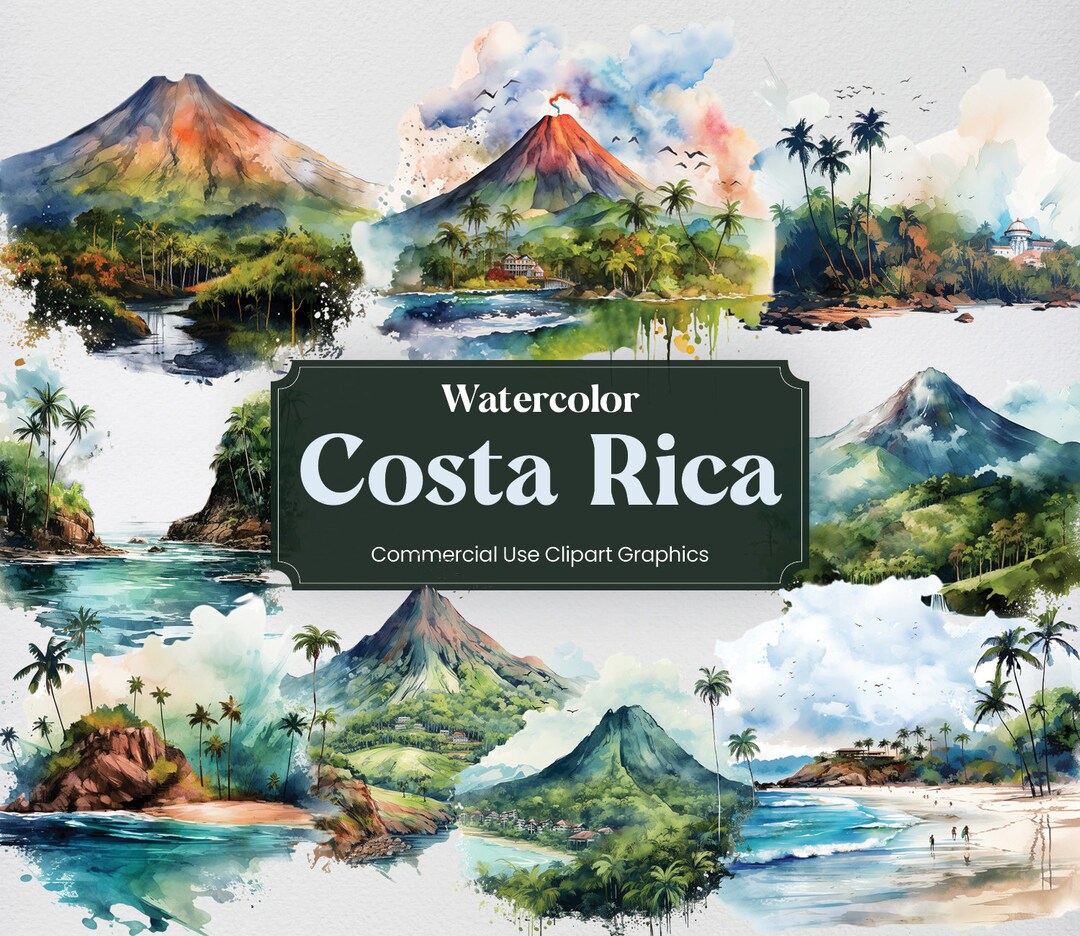 Watercolor Costa Rica, 23 Costa Rican Landmarks, Travel Vacation ...