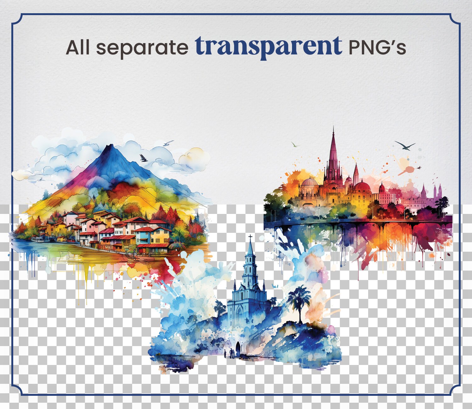 Watercolor Colombia, 21 Colombian Landmarks, Travel Vacation Holiday ...