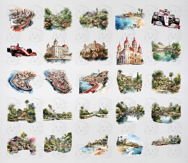 Watercolor Monaco, 52 Monegasque Landmarks, Travel Vacation Holiday ...