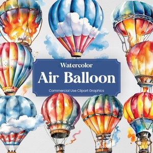 Watercolor Hot Air Balloon, 20 Zeppelin Clipart, Travel Airship Digital ...