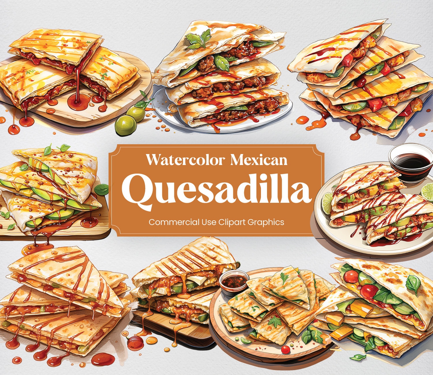 Watercolor Quesadilla, 28 Mexican Cuisine, Food Culture Culinary Eating ...