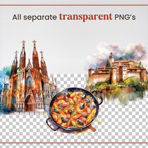 Watercolor Spain, 31 Spanish Landmarks, Travel Vacation Holiday Digital ...