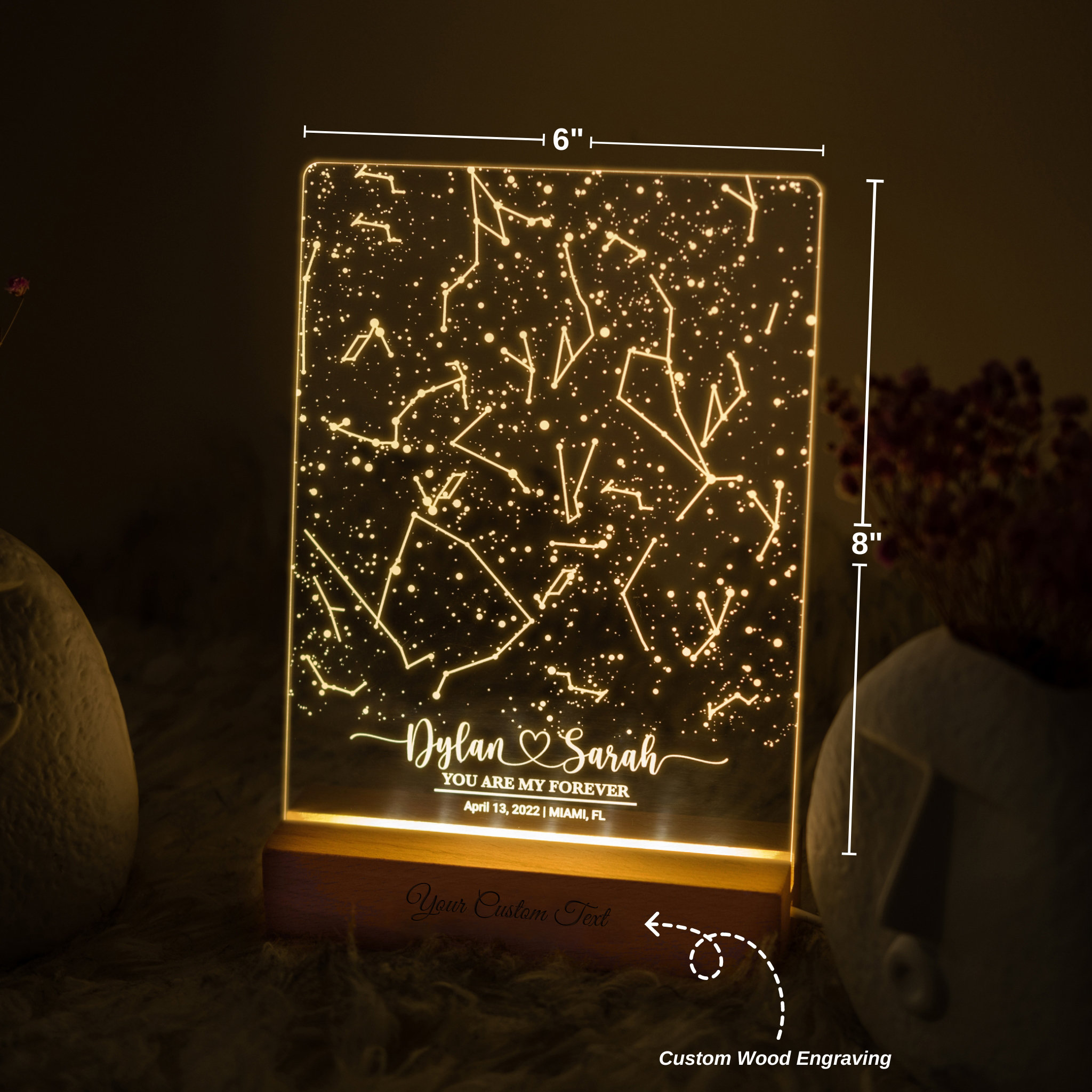 Mapa de estrellas personalizado por fecha, luz nocturna del mapa de ...