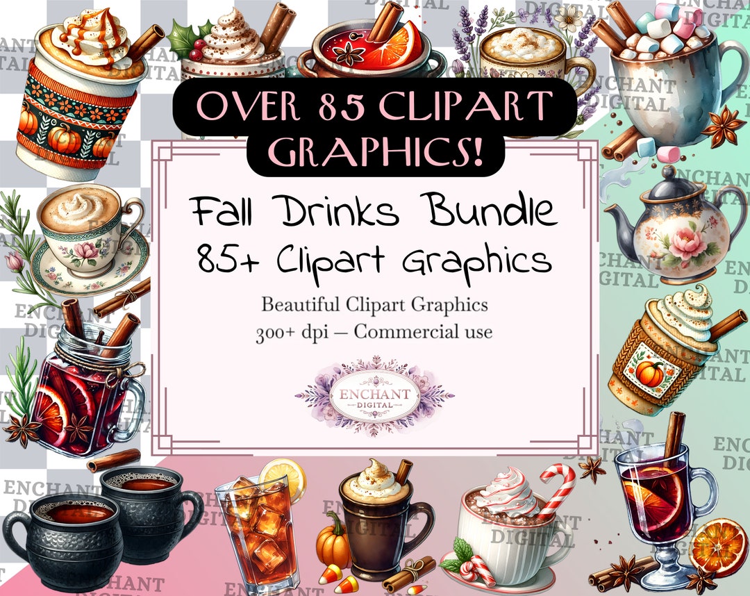Fall Drinks Clipart Bundle - 85+ Watercolor Pumpkin Spice Latte Hot ...
