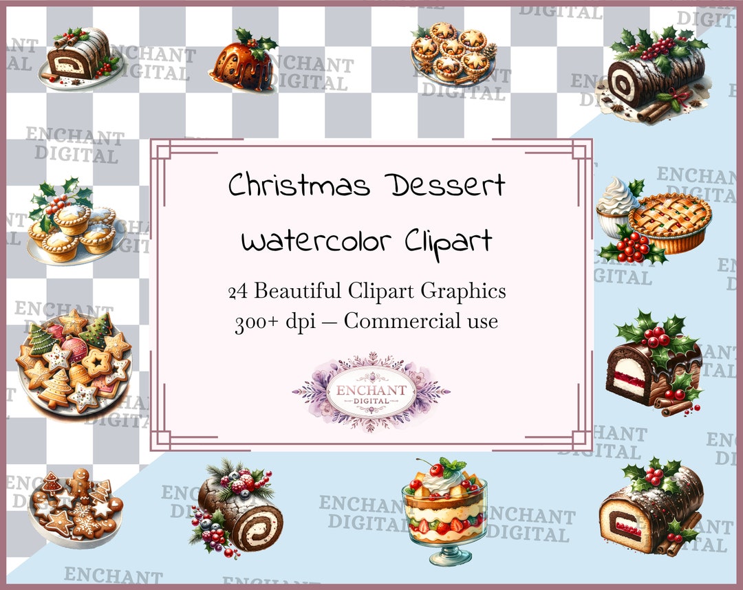 Christmas Dessert Clipart - Watercolor Festive Desserts Clipart Instant ...