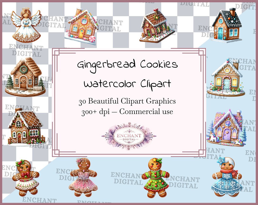 Gingerbread Clipart - Watercolor Gingerbread Cookies Clipart Instant ...