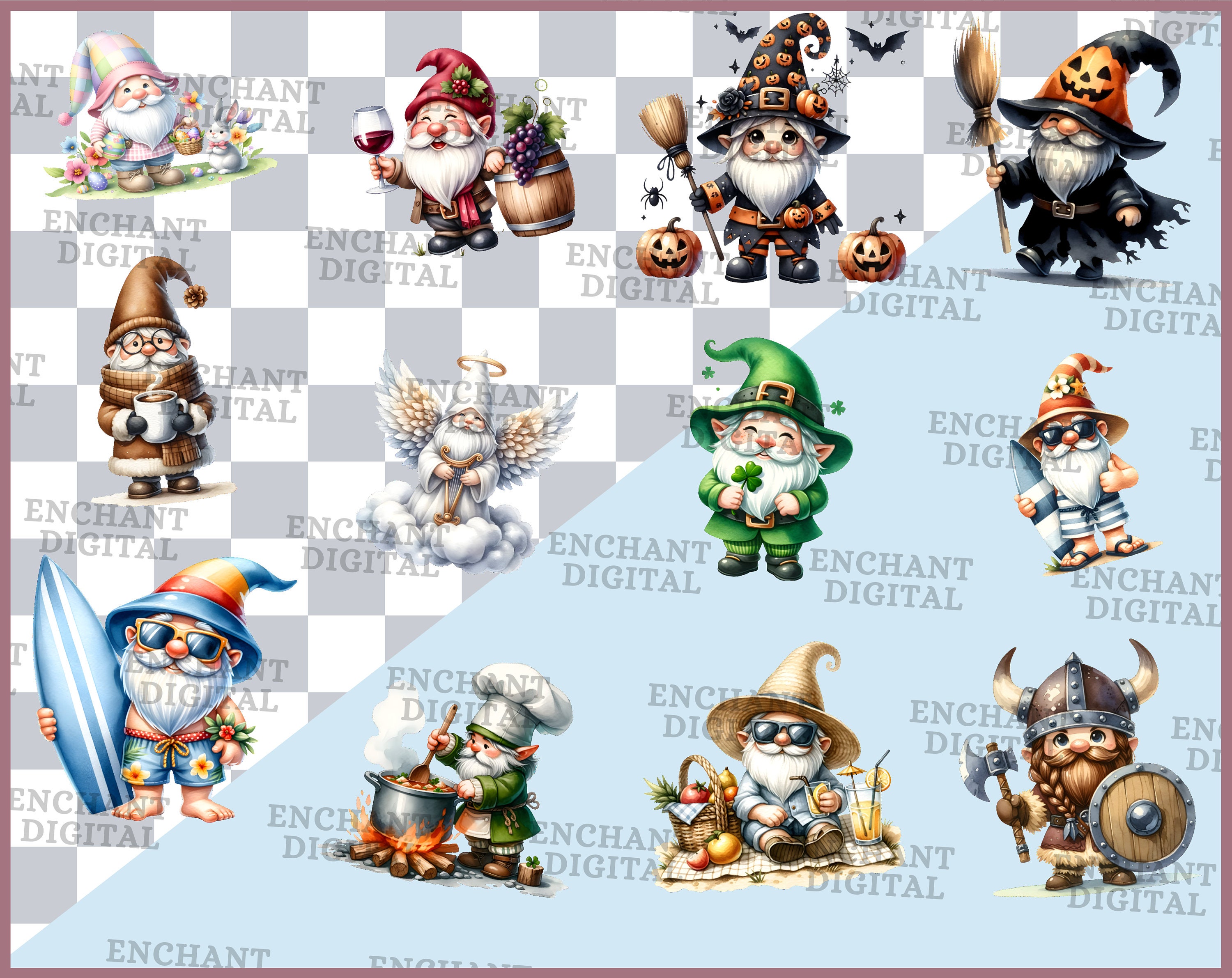 Funny Gnome Clipart - Hilarious Garden Gnome Watercolor Clipart Instant ...