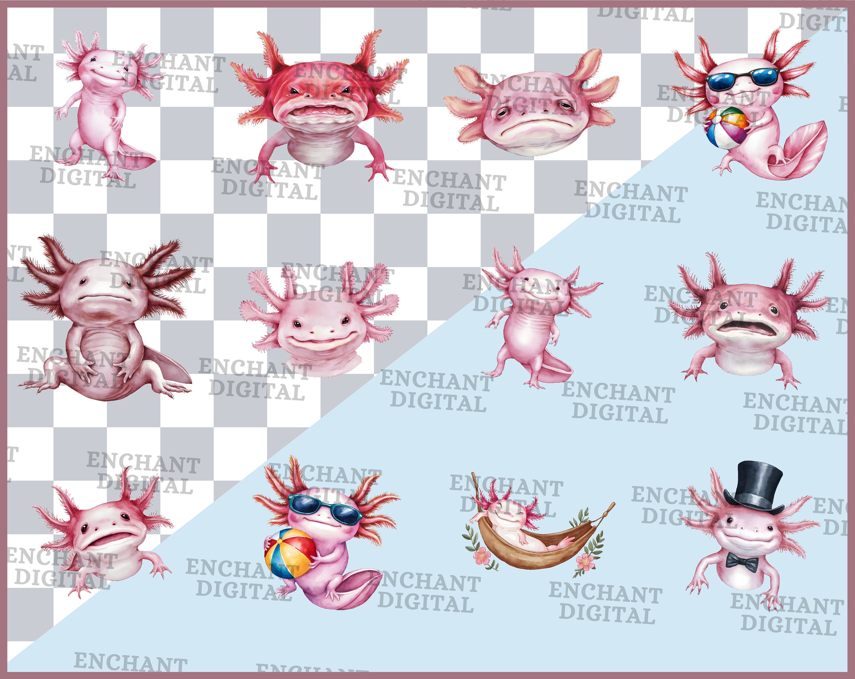 Axolotl Clipart - Watercolor Cute Amphibian Aquatic Underwater Creature ...
