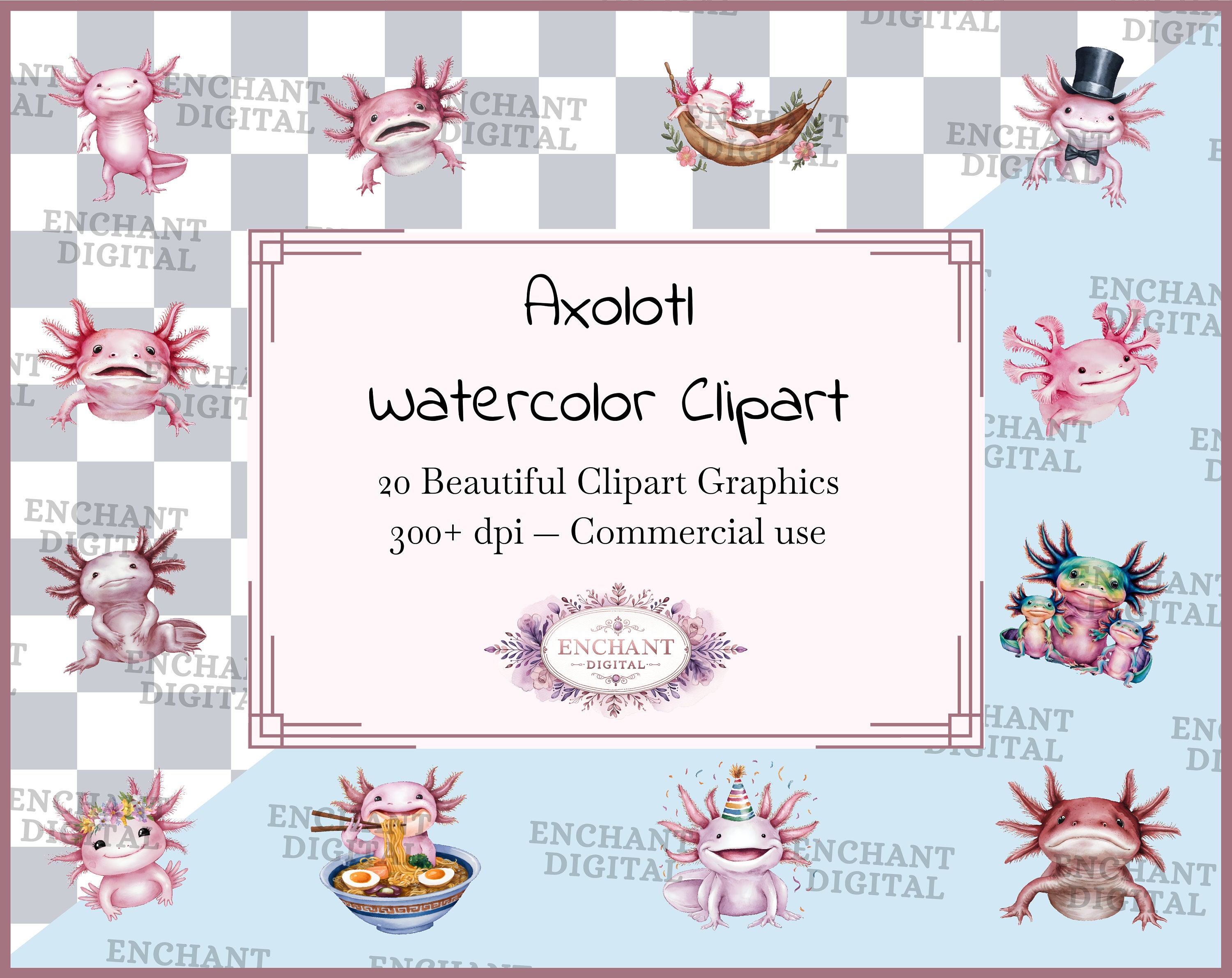 Axolotl Clipart - Watercolor Cute Amphibian Aquatic Underwater Creature ...