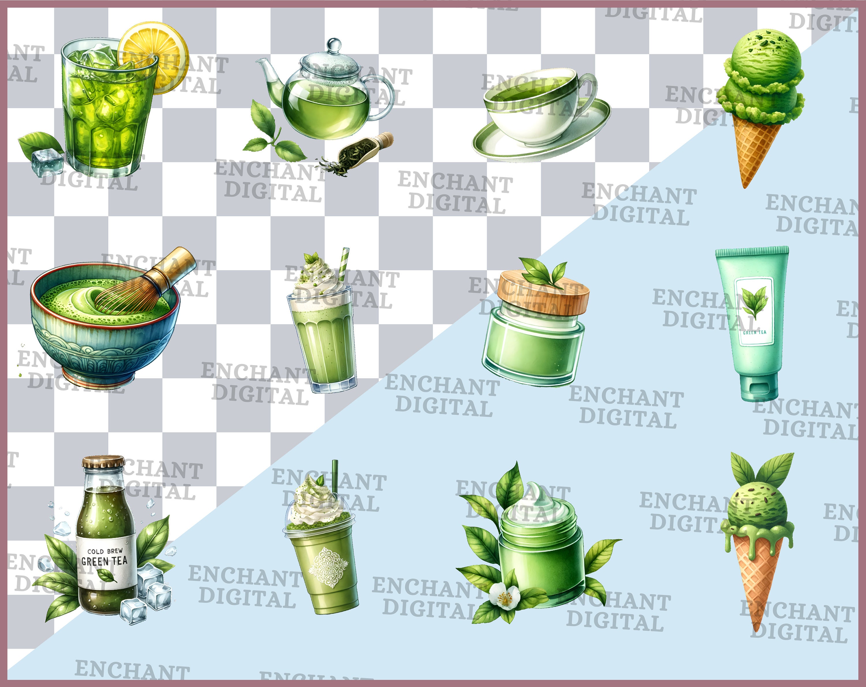 Green Tea Clipart Watercolor Green Tea Beverage Ice Cream Japanese ...