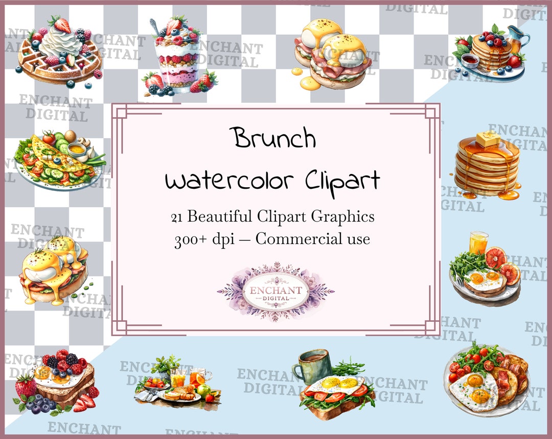 Brunch Clipart - Watercolor Breakfast Dishes Clipart Instant Download ...