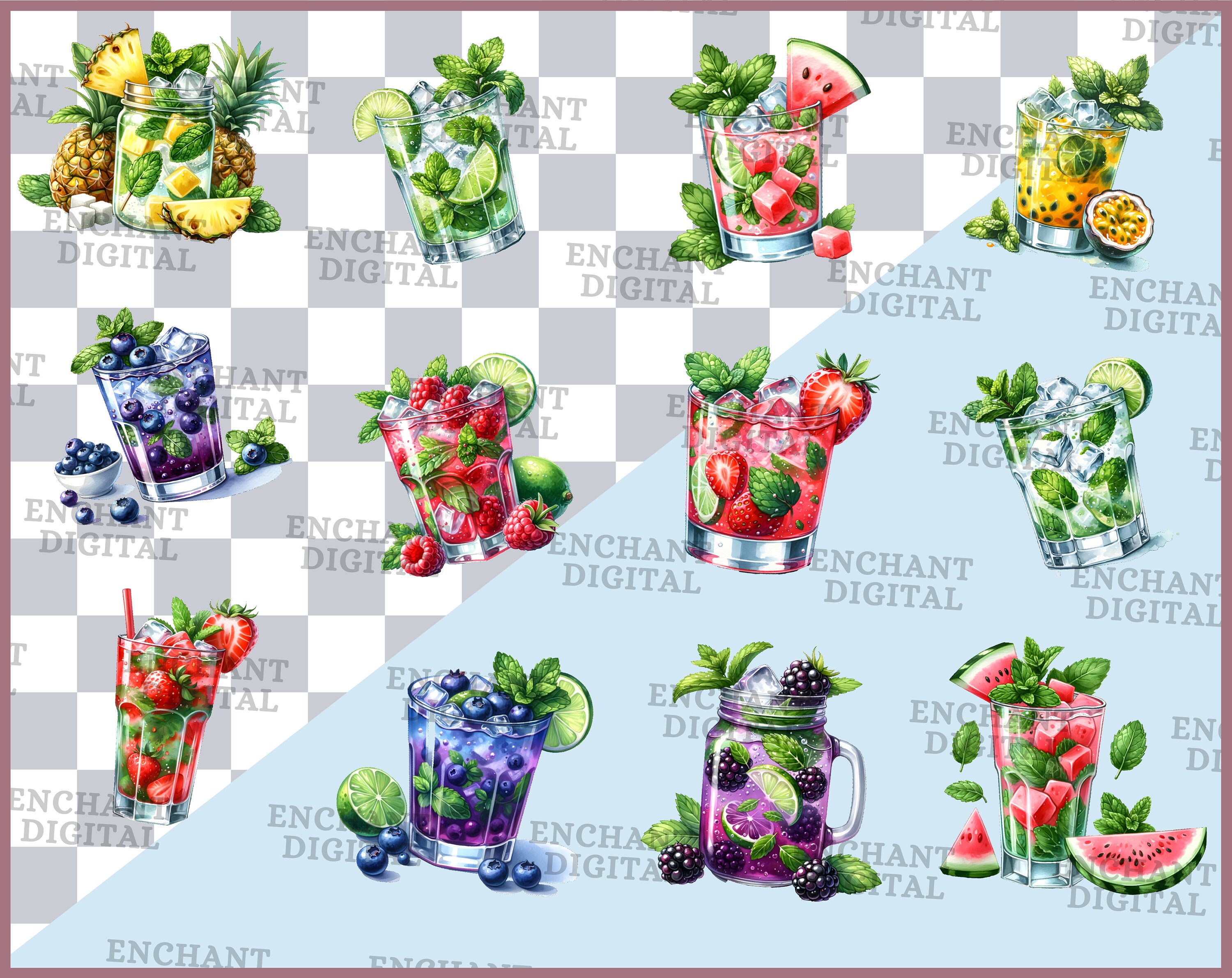 Mojitos Clipart - Watercolor Mojito Rum Cocktail Clipart Instant ...