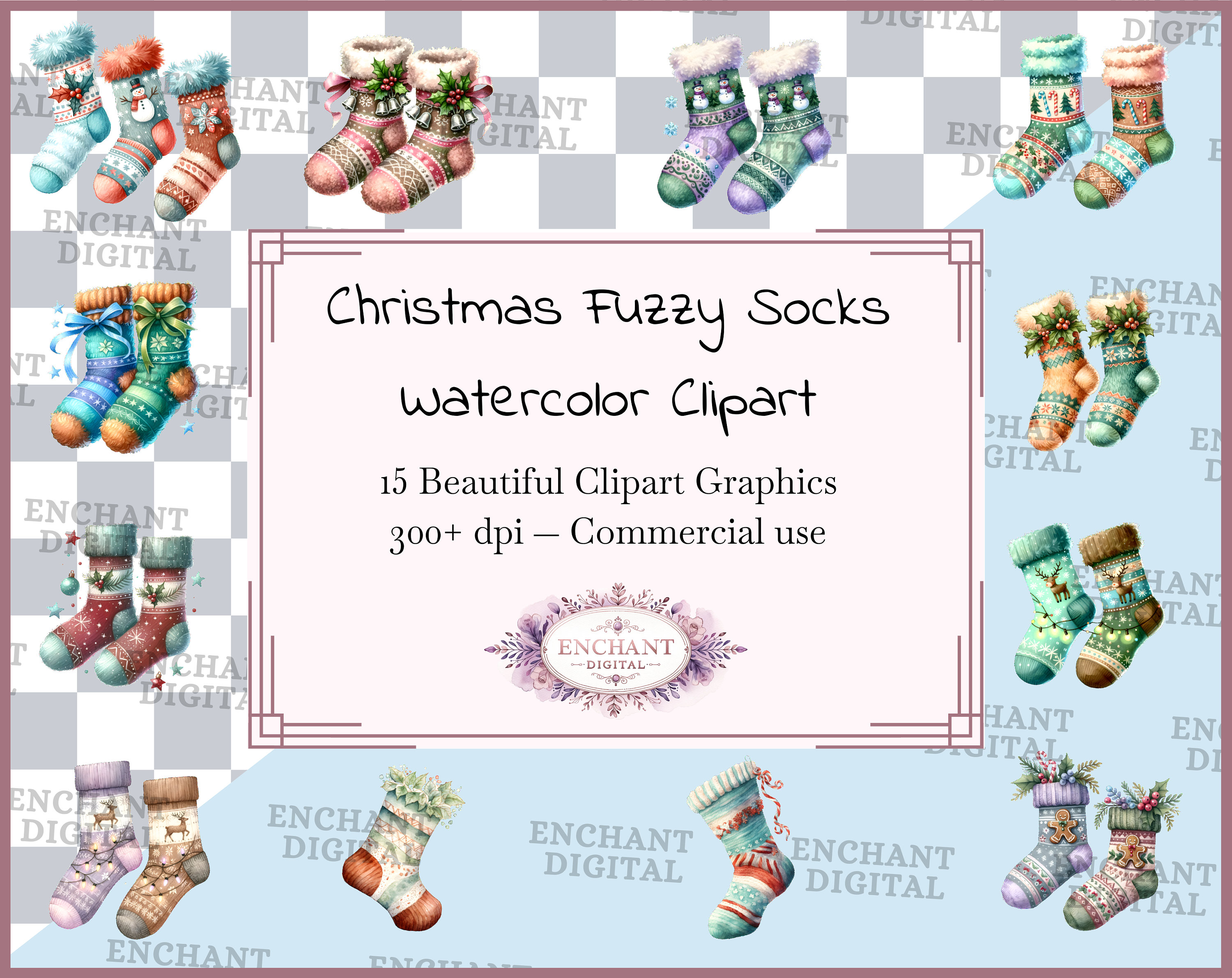 Christmas Fuzzy Socks Clipart Watercolor Cozy Socks Clipart Instant ...