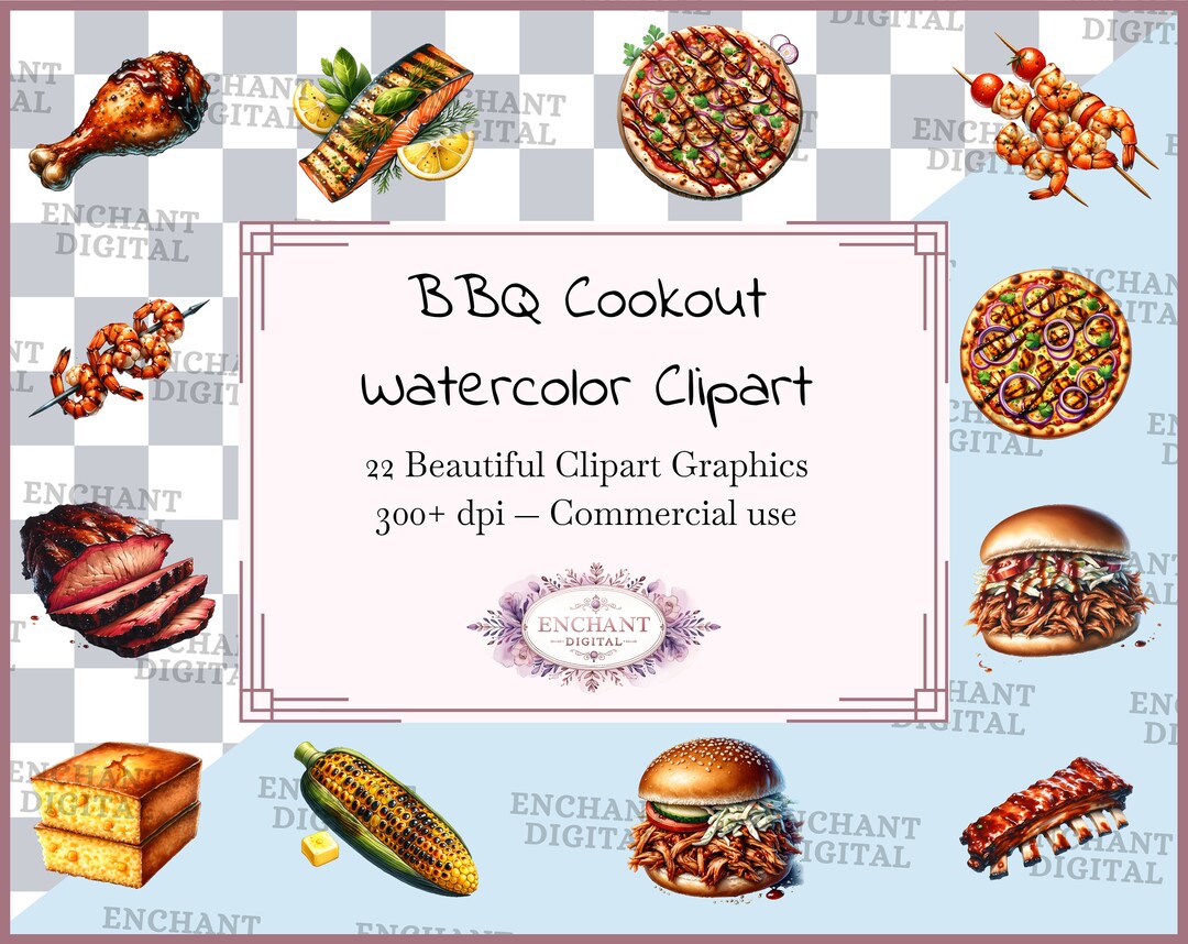 BBQ Cookout Clipart - Watercolor Texas BBQ Summer Food Clipart Instant ...
