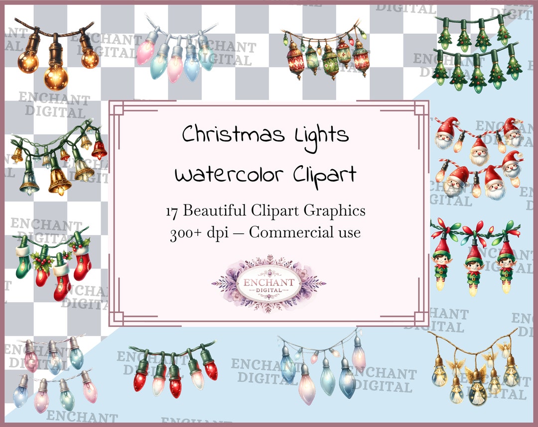 Christmas Lights Clipart - Watercolor Festive Lights Clipart Instant ...
