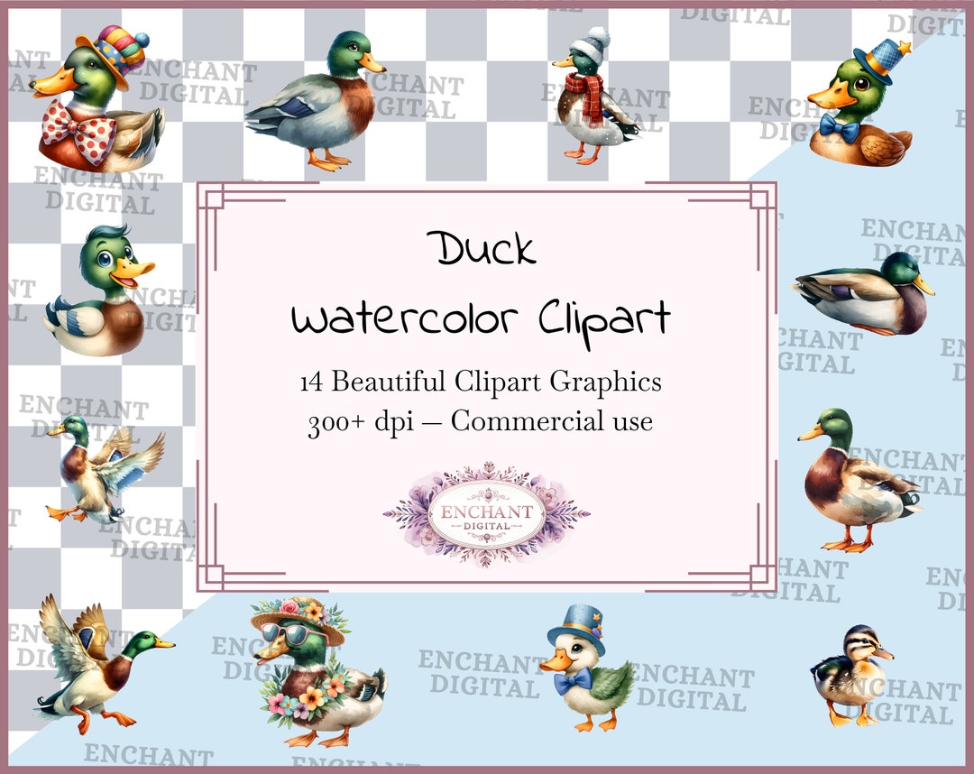 Duck Clipart - Watercolor Mallard Duckling Bird Quack Clipart Instant ...