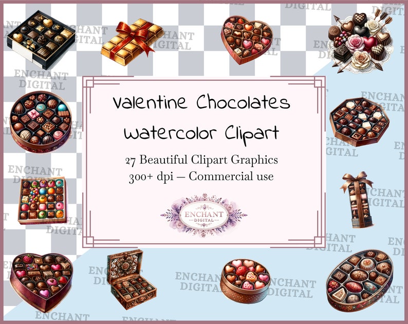 Valentine Chocolates Clipart - Gourmet Watercolor Valentine's ...